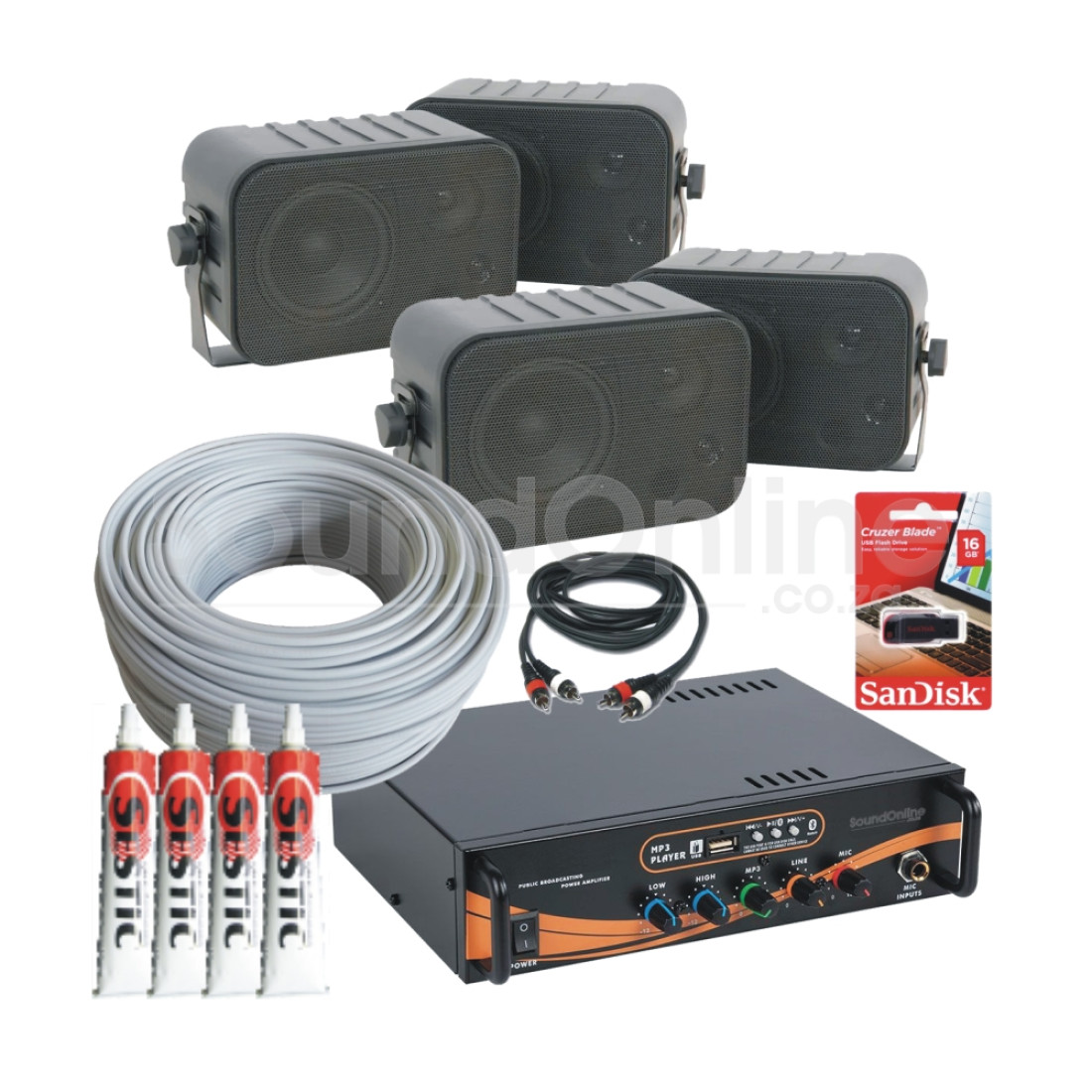 4 x Wall Mount Speaker Bluetooth Sound System Kit for Small Restaurants ...